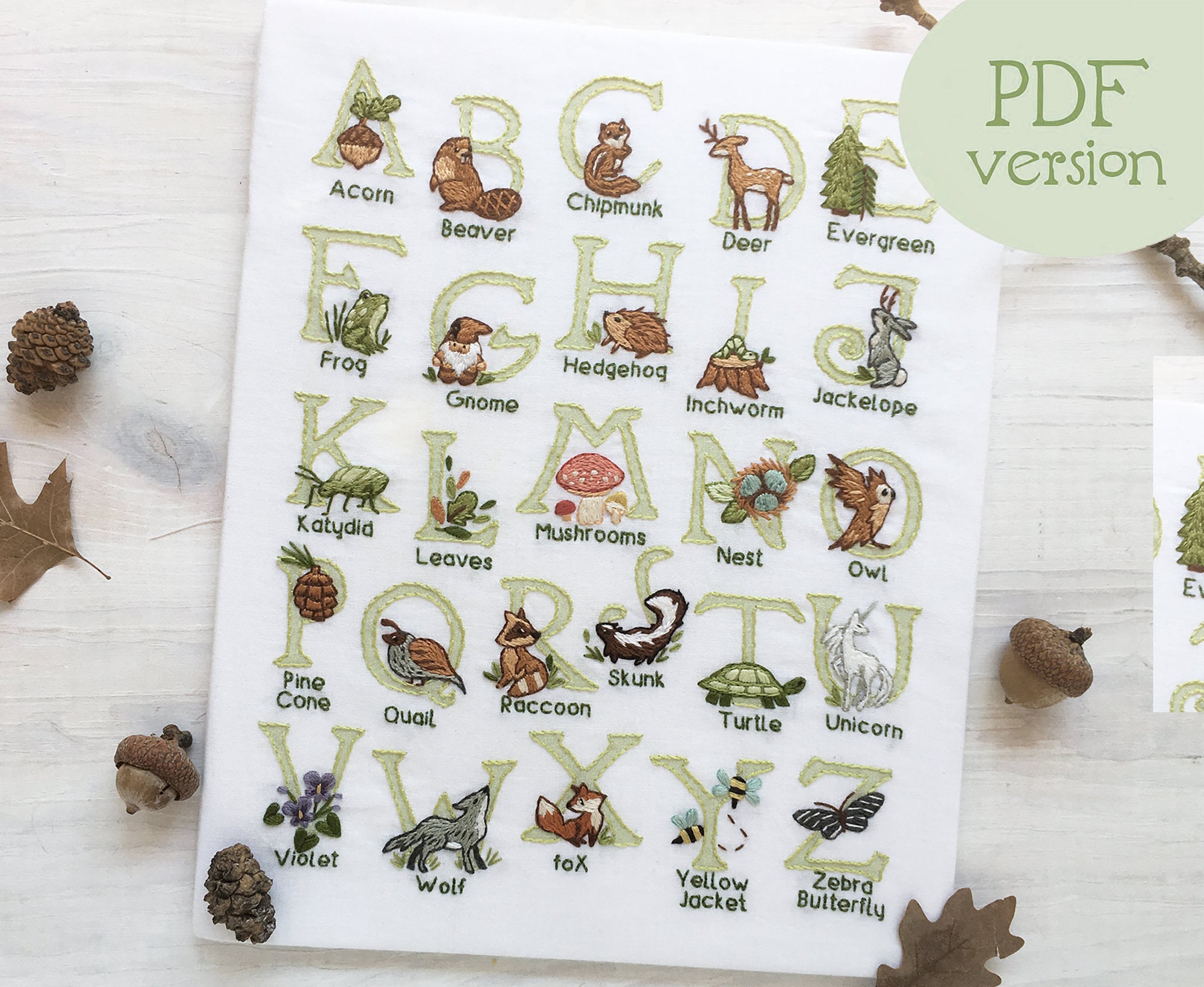 Woodland ABC Alphabet hand embroidery pattern, forest animals – Little ...