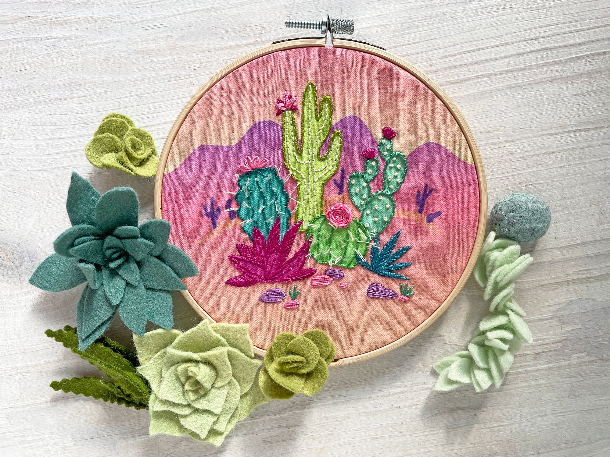 Desert Sunset Hand Fabric Embroidery Sampler – Little Dear Shop