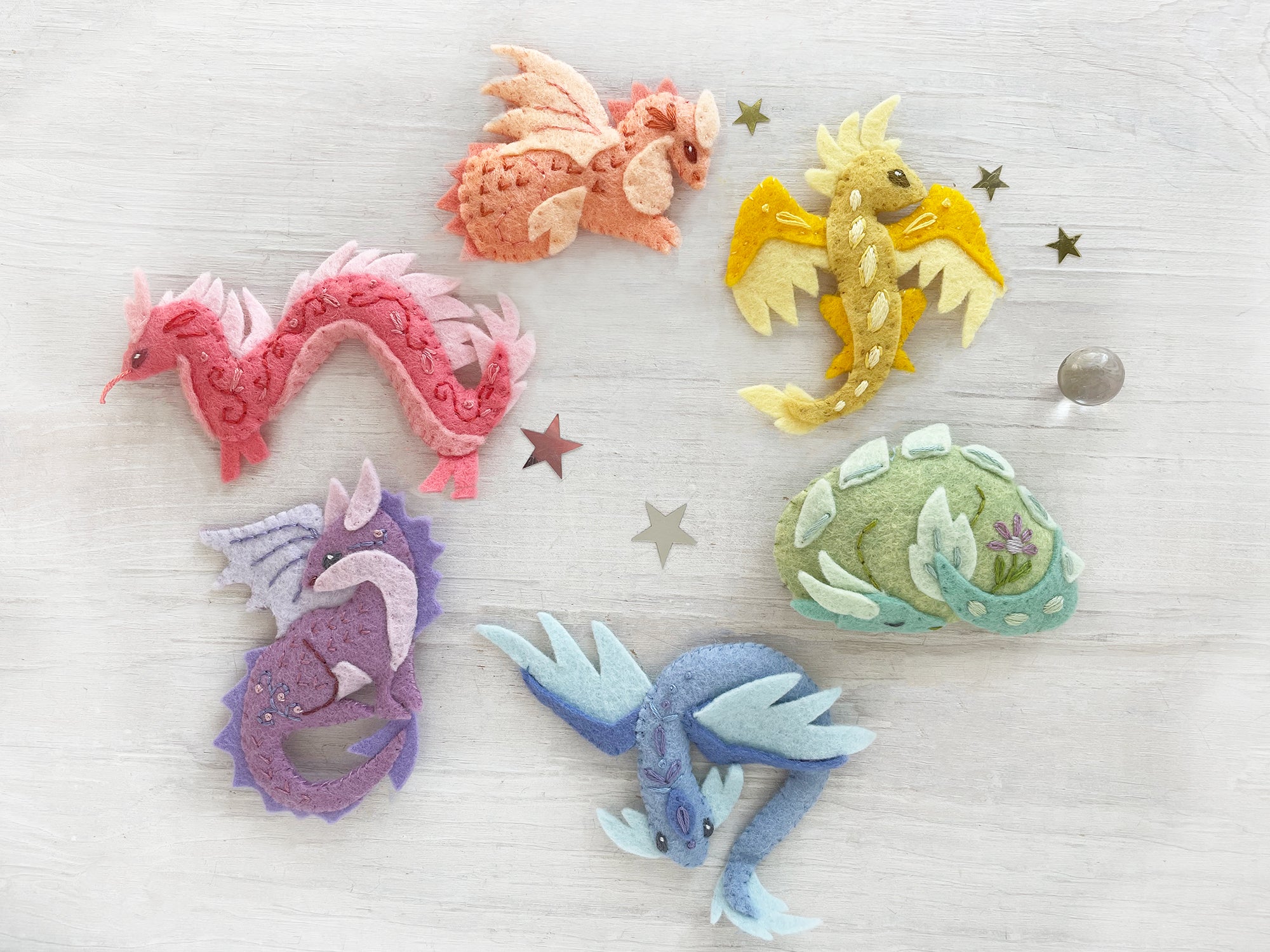 All 6 Baby Dragons Felt Animal Sewing patterns dragon rainbow – Little ...
