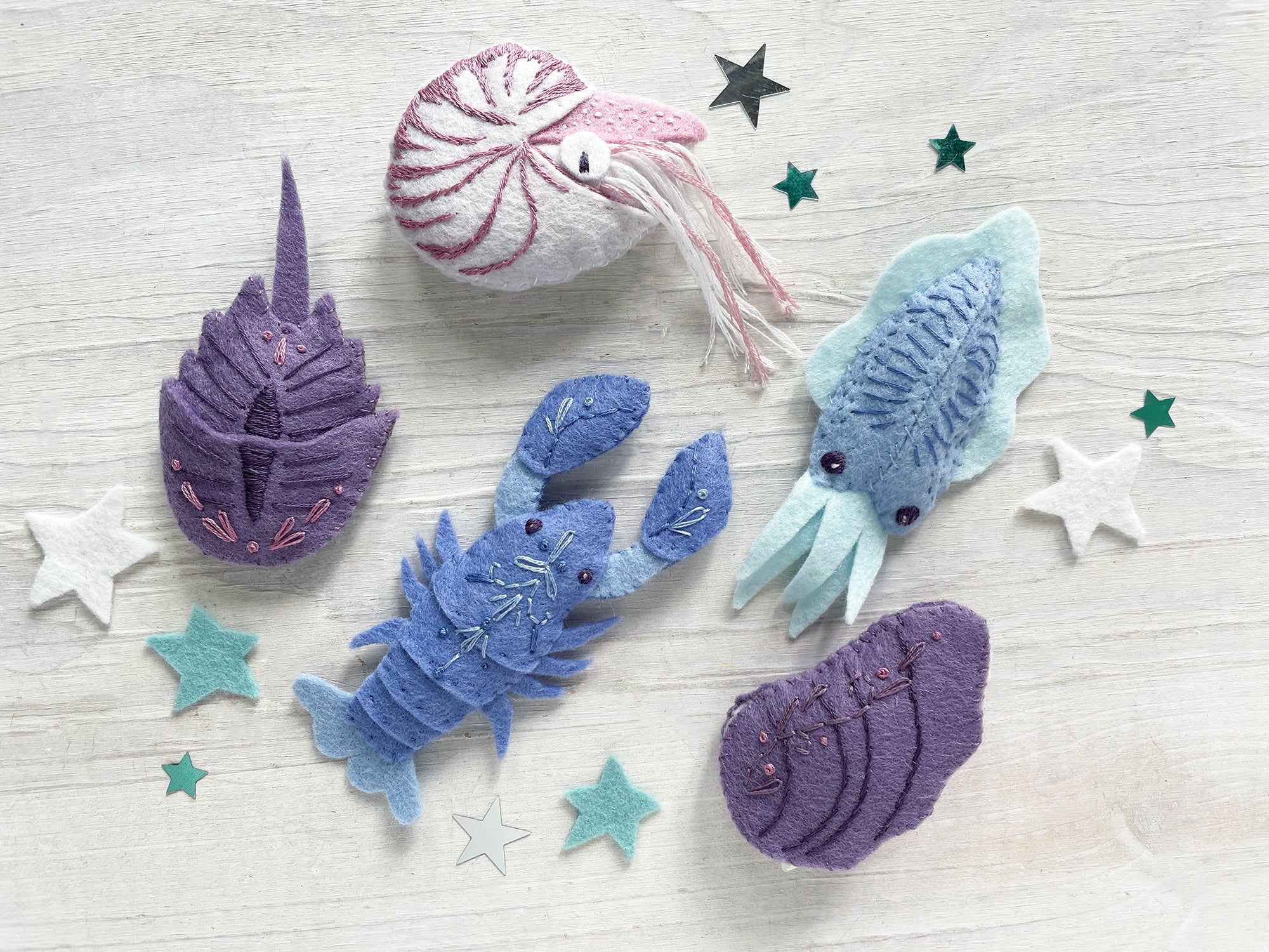 Mollusks and Crustaceans Sea Creatures, Felt Animals Plush Sewing Patt ...
