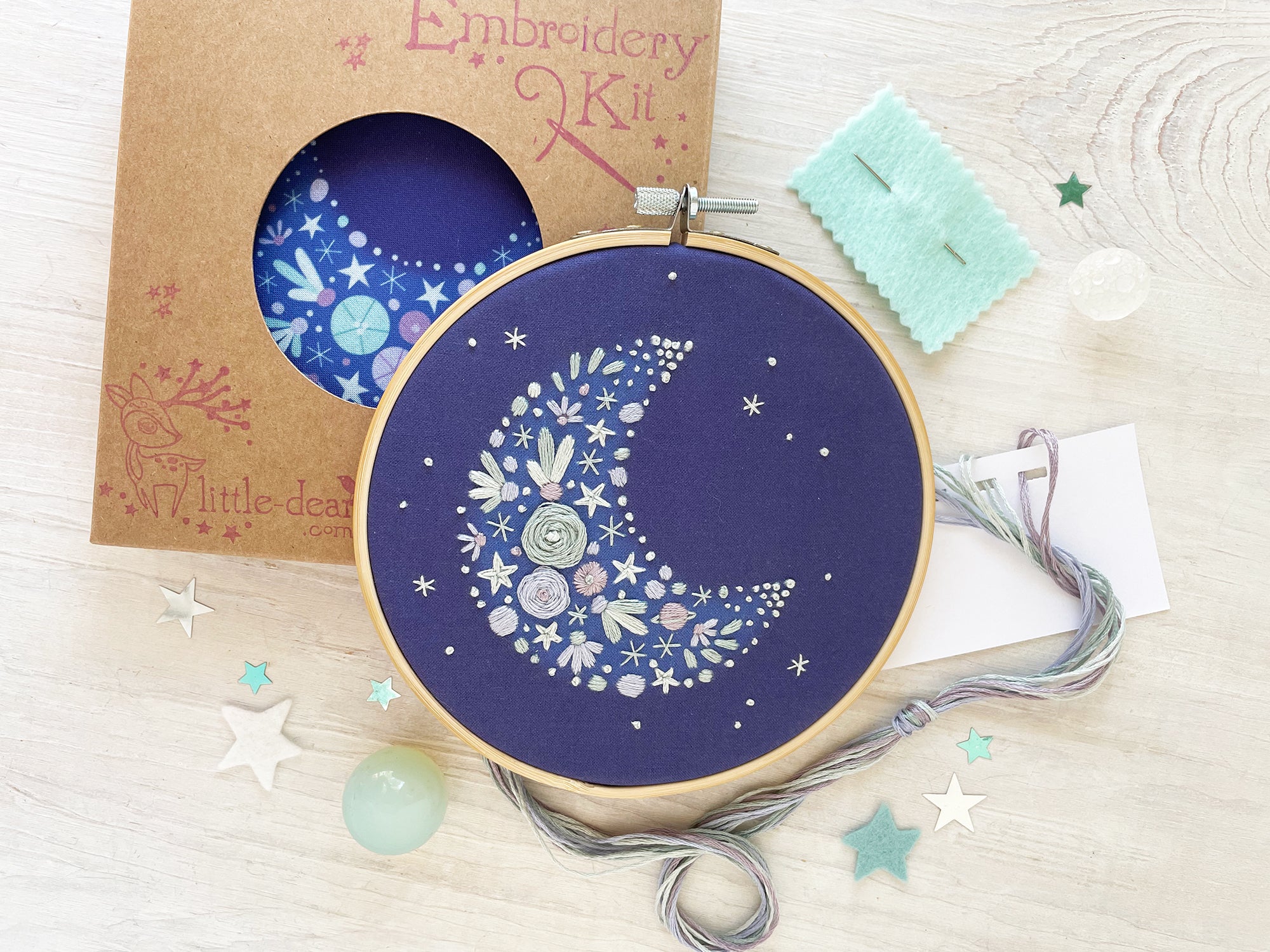 Floral Crescent Moon Hand Embroidery Kit – Little Dear Shop