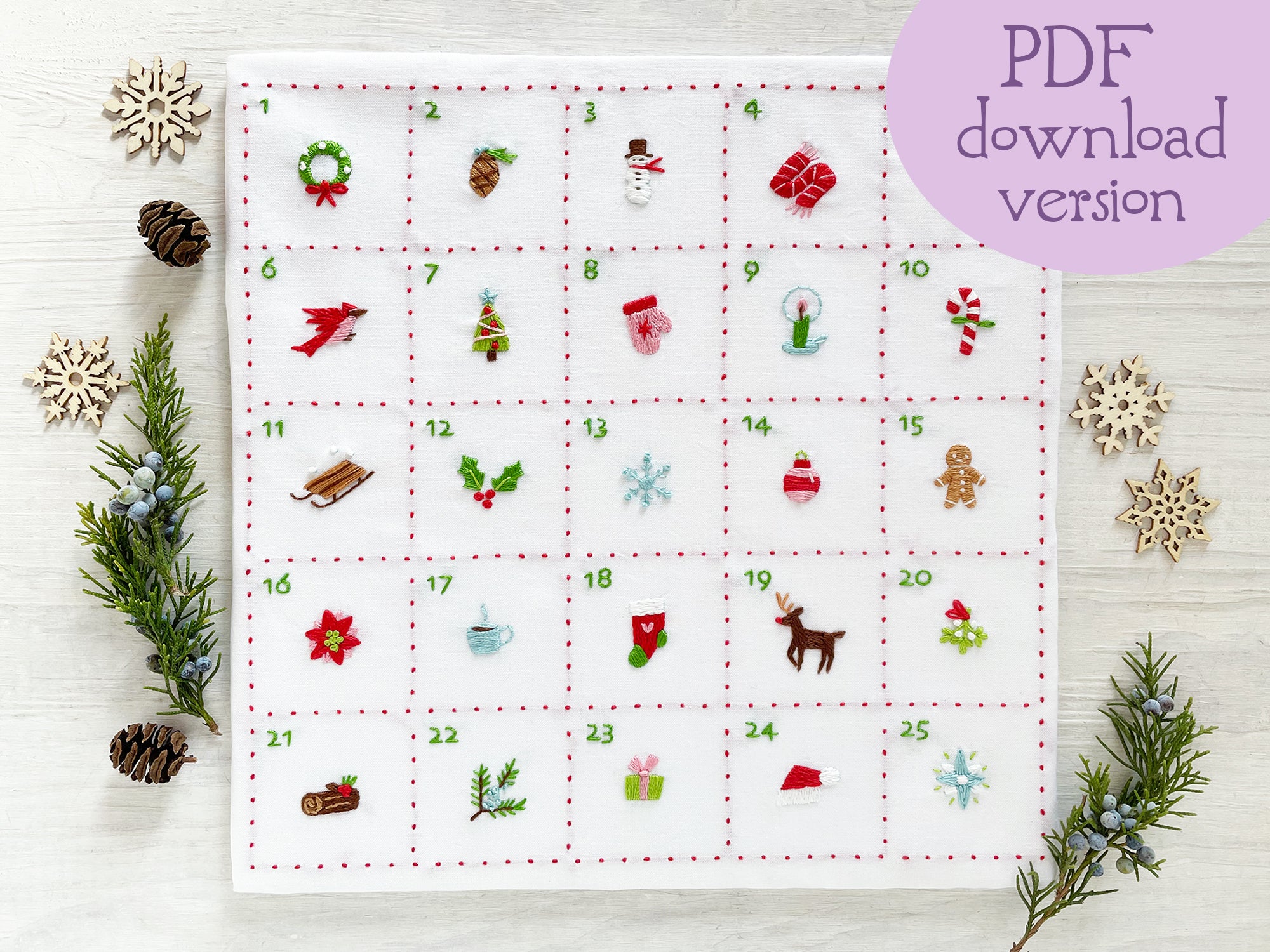 Christmas Advent Calendar Hand Embroidery pattern download – Little ...