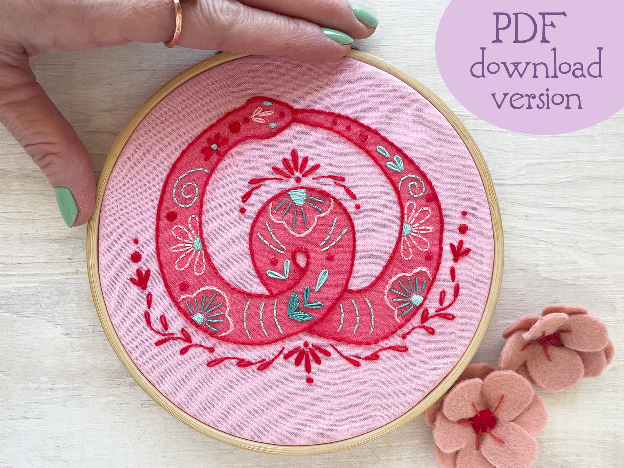 Year of the Snake Hand Embroidery pattern PDF download – Little Dear Shop