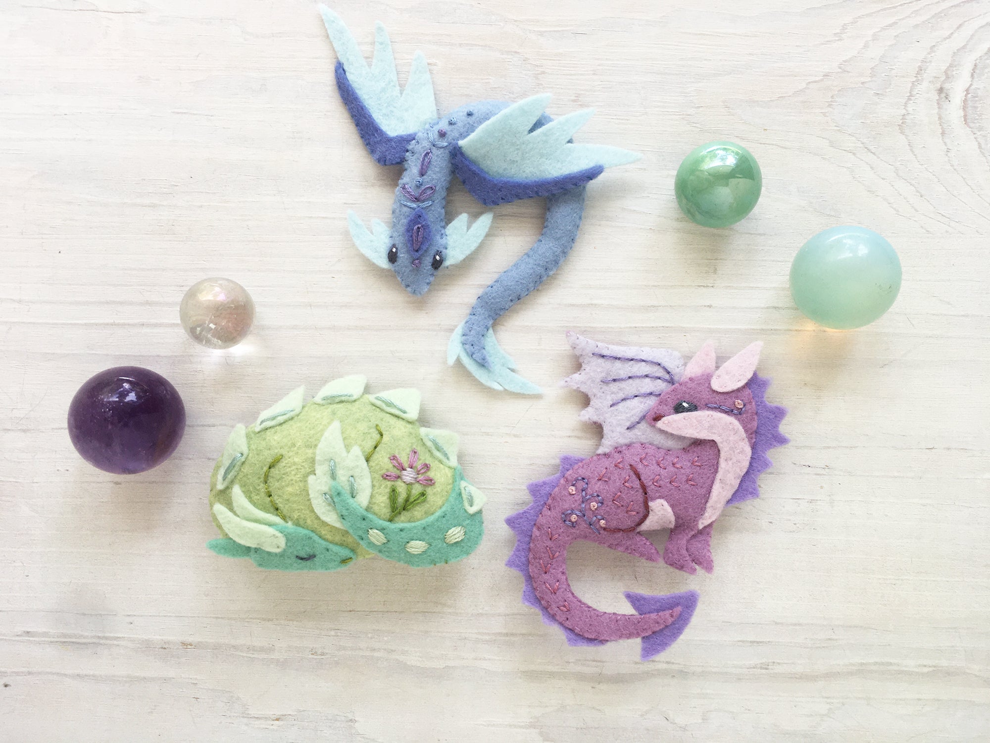 Baby Dragons Felt Animal Sewing pattern set 1 green blue purple ...