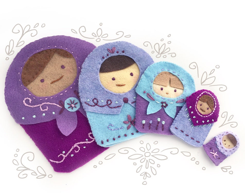 Matryoshka Nesting Dolls finger and hand puppets, felt sewing pattern ...
