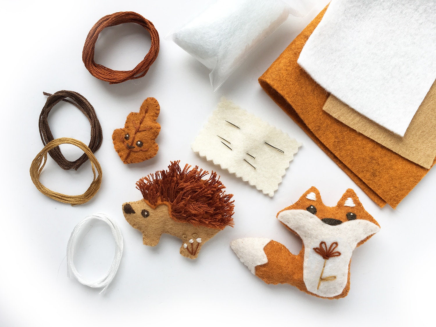 Felt Sewing kit for Woodland Creatures, Fox, Hedgehog, Leaf – Little ...