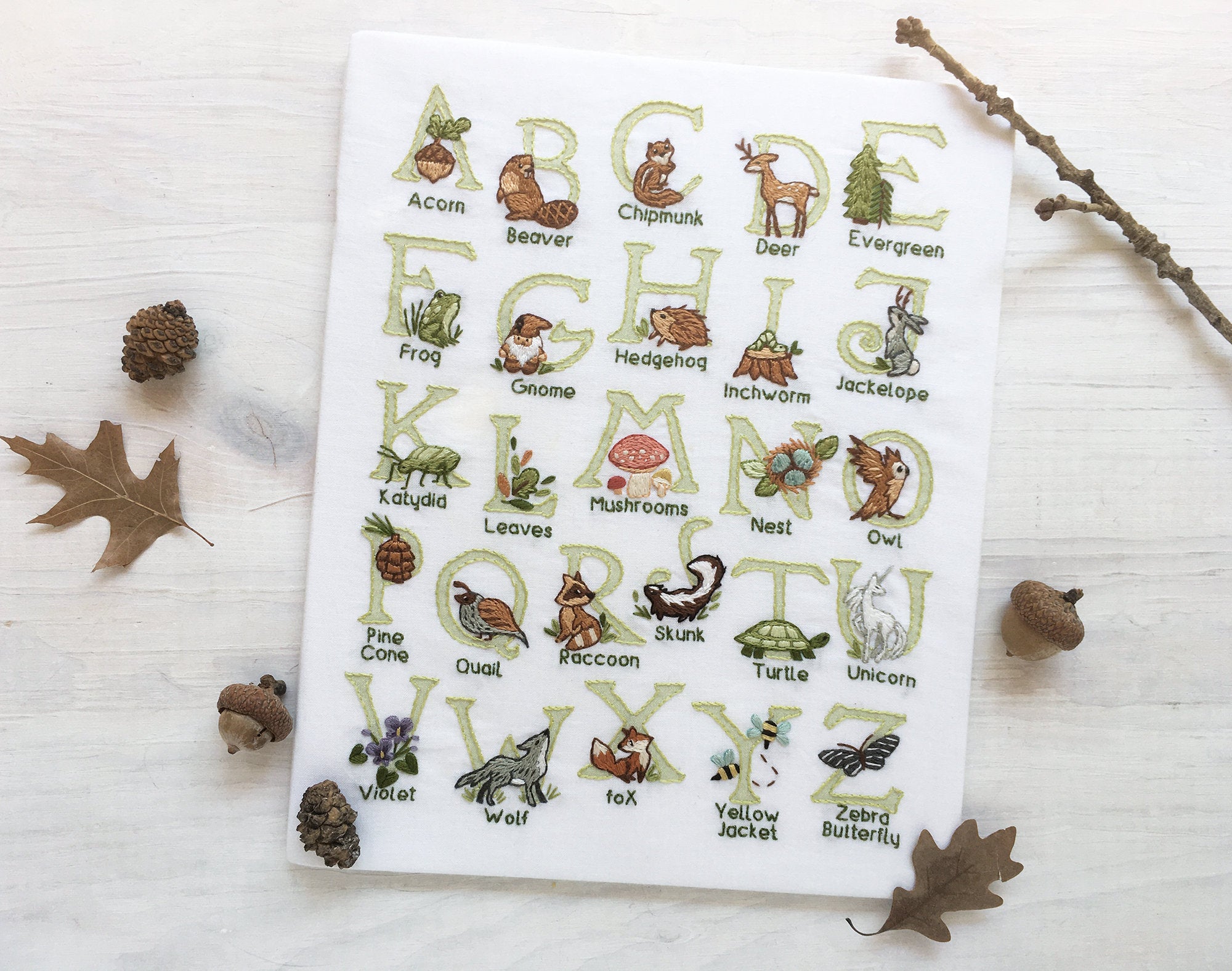 Woodland Animals Alphabet ABC hand embroidery fabric sampler – Little ...