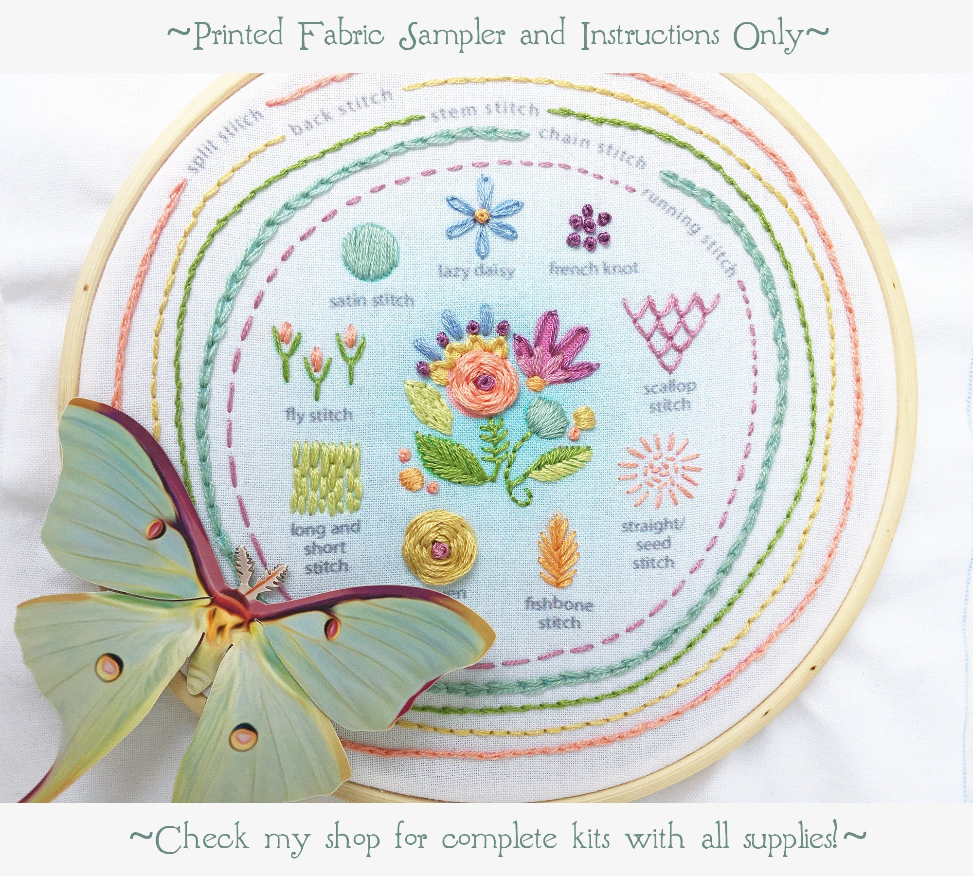 Stitch Sampler Beginner Embroidery fabric sampler – Little Dear Shop