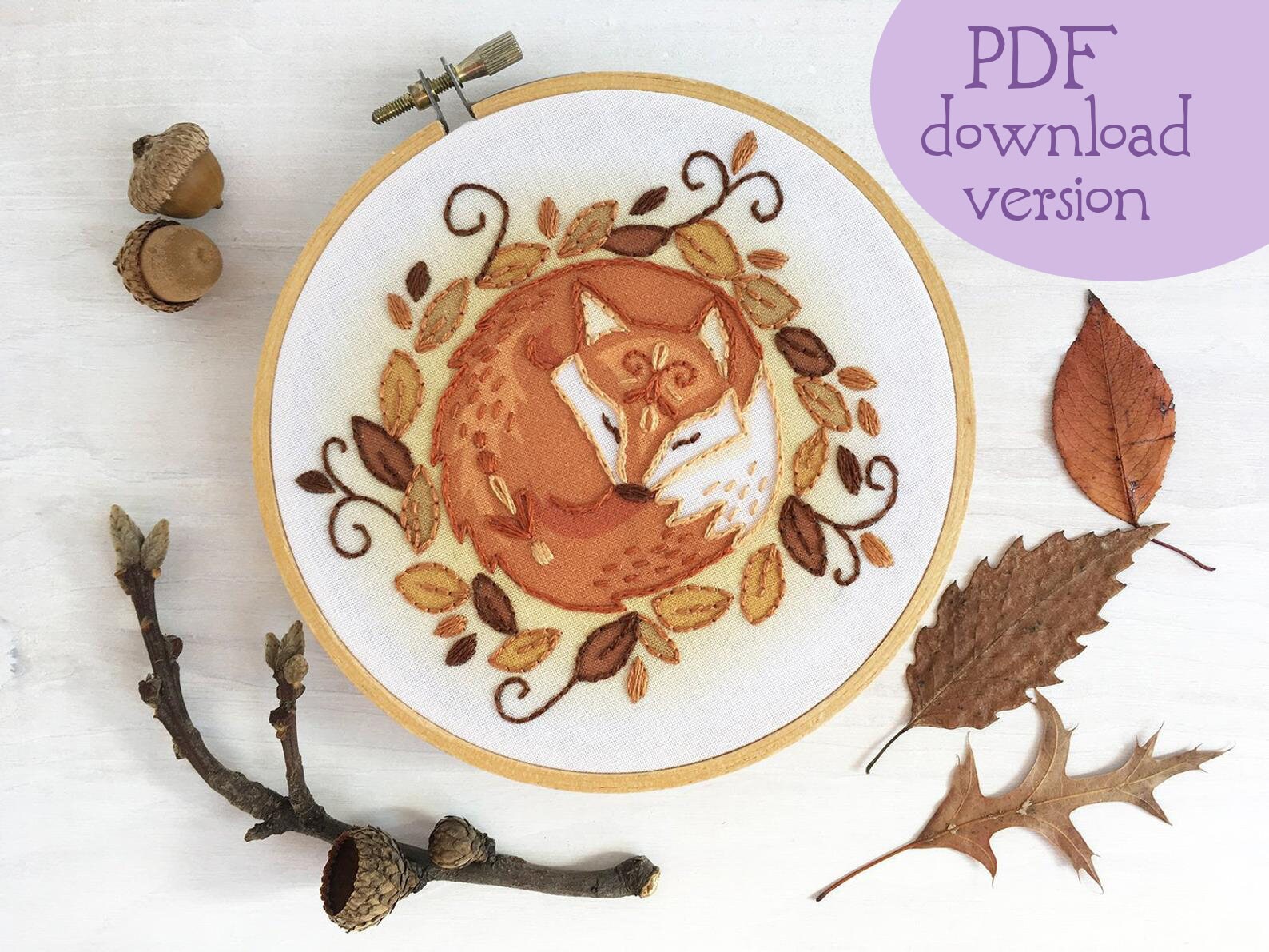 Sleeping Fox Hand Embroidery pattern download – Little Dear Shop