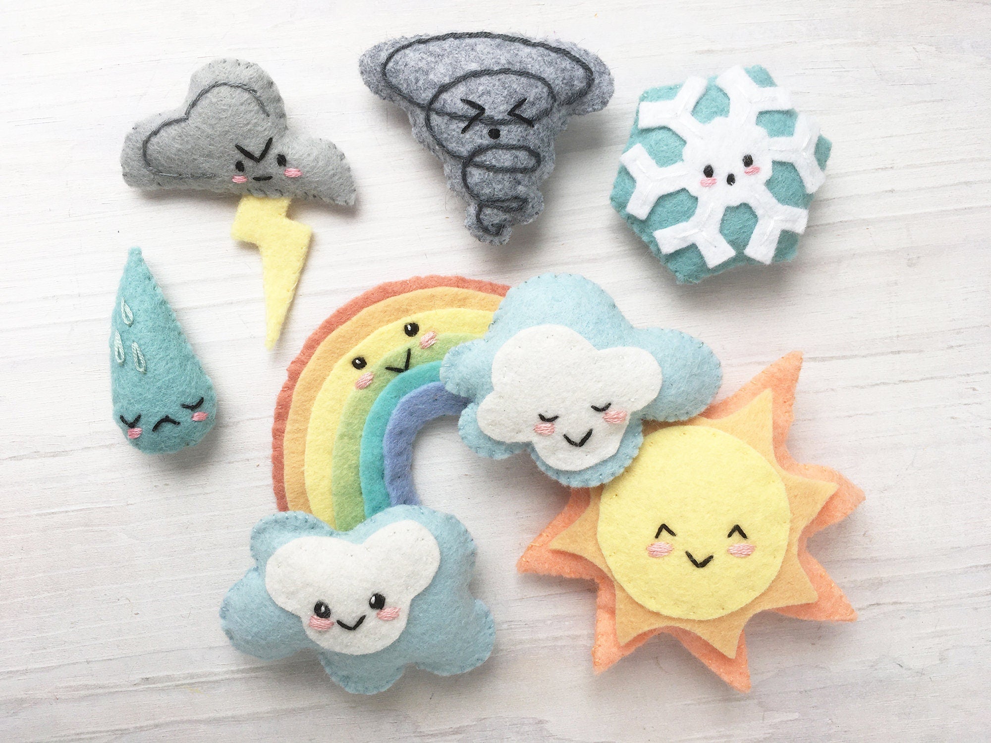 Weather Felt Sewing Patterns, Rainbow, Sun and Clouds sewing pattern ...