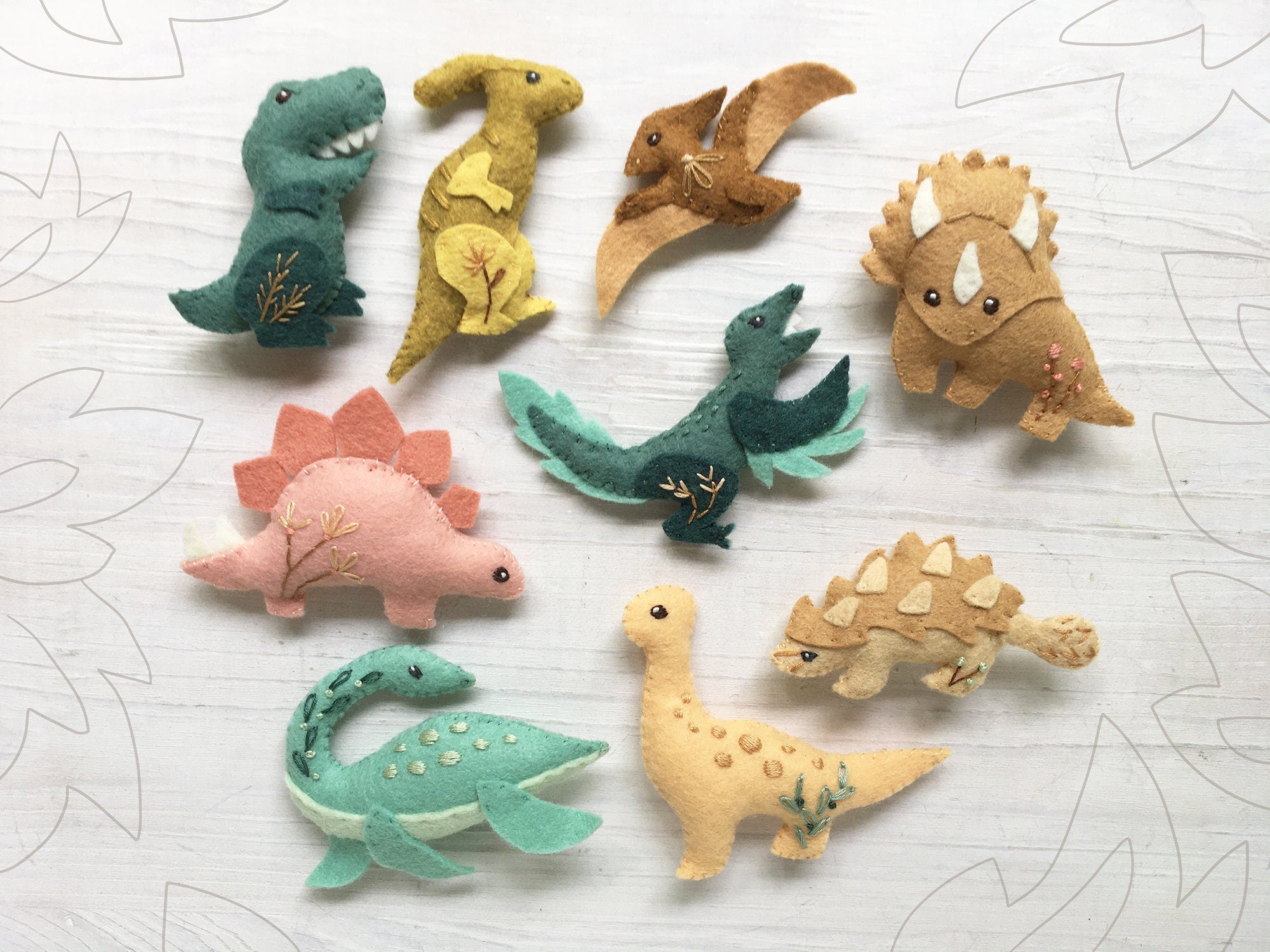 9 Dinosaurs Felt Animals sewing pattern – Little Dear Shop