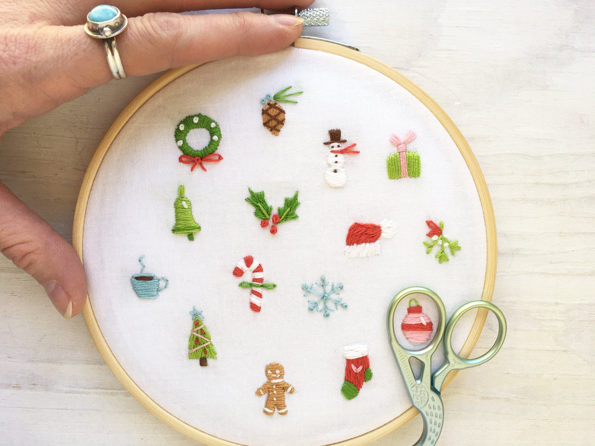 Tiny Christmas Motifs Hand Embroidery pattern download, mini holiday o ...