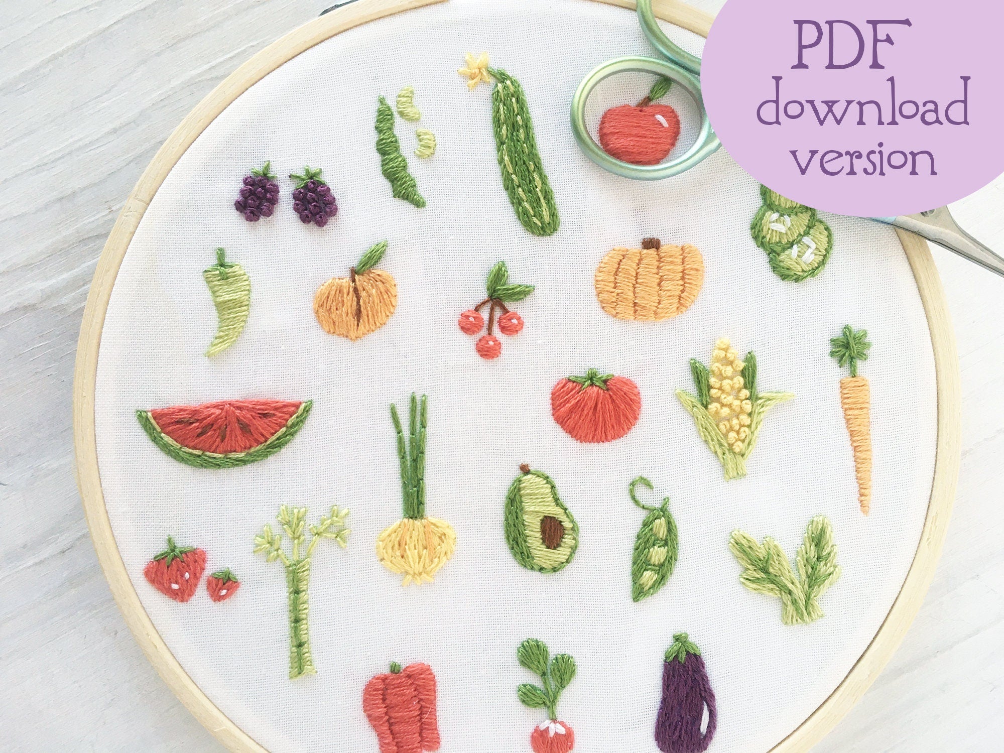 Tiny Fruits and Veggies Hand Embroidery pattern download – Little Dear Shop