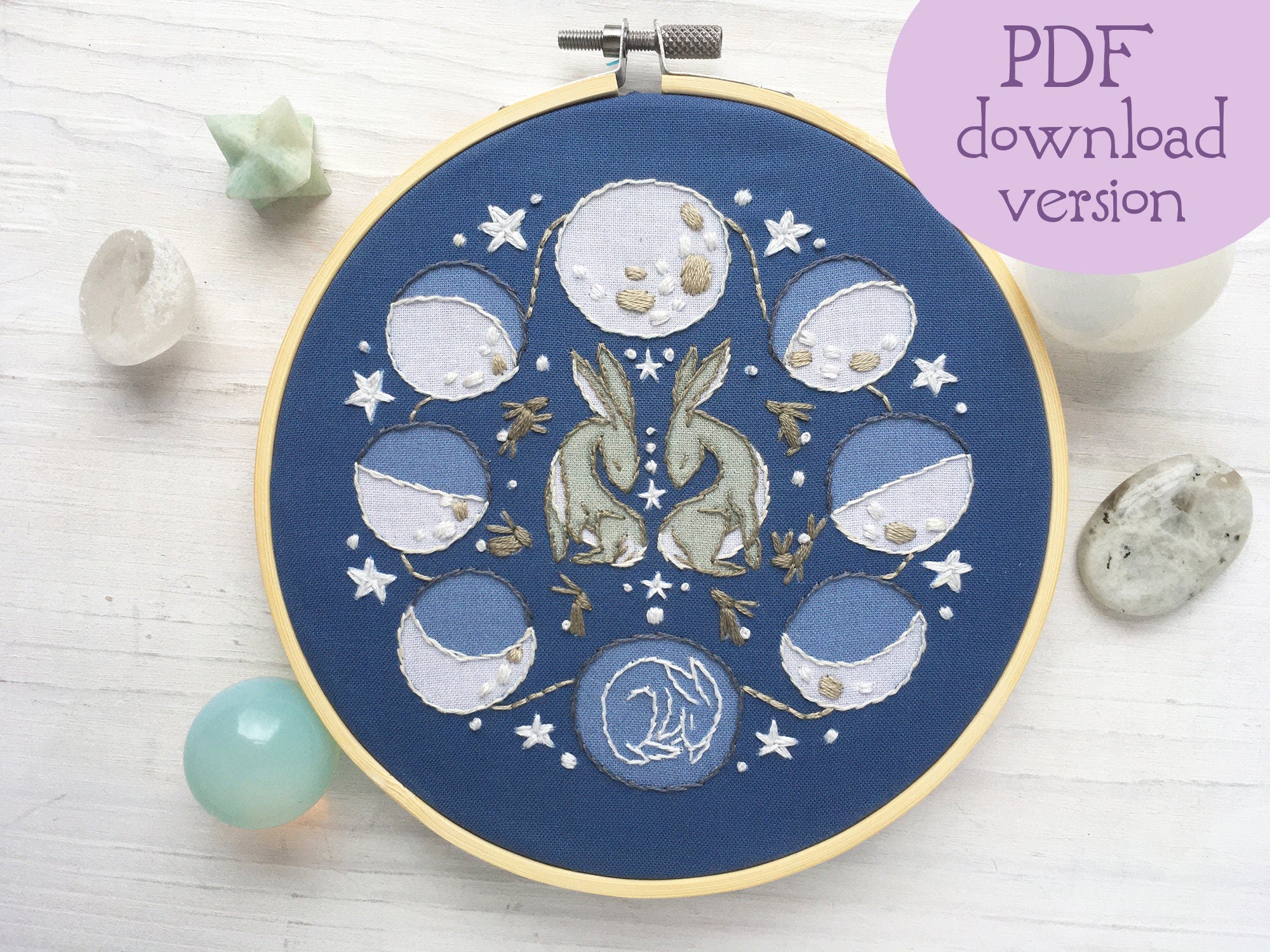 Rabbit Moon Phases Lunar Hand Embroidery pattern download – Little Dear ...