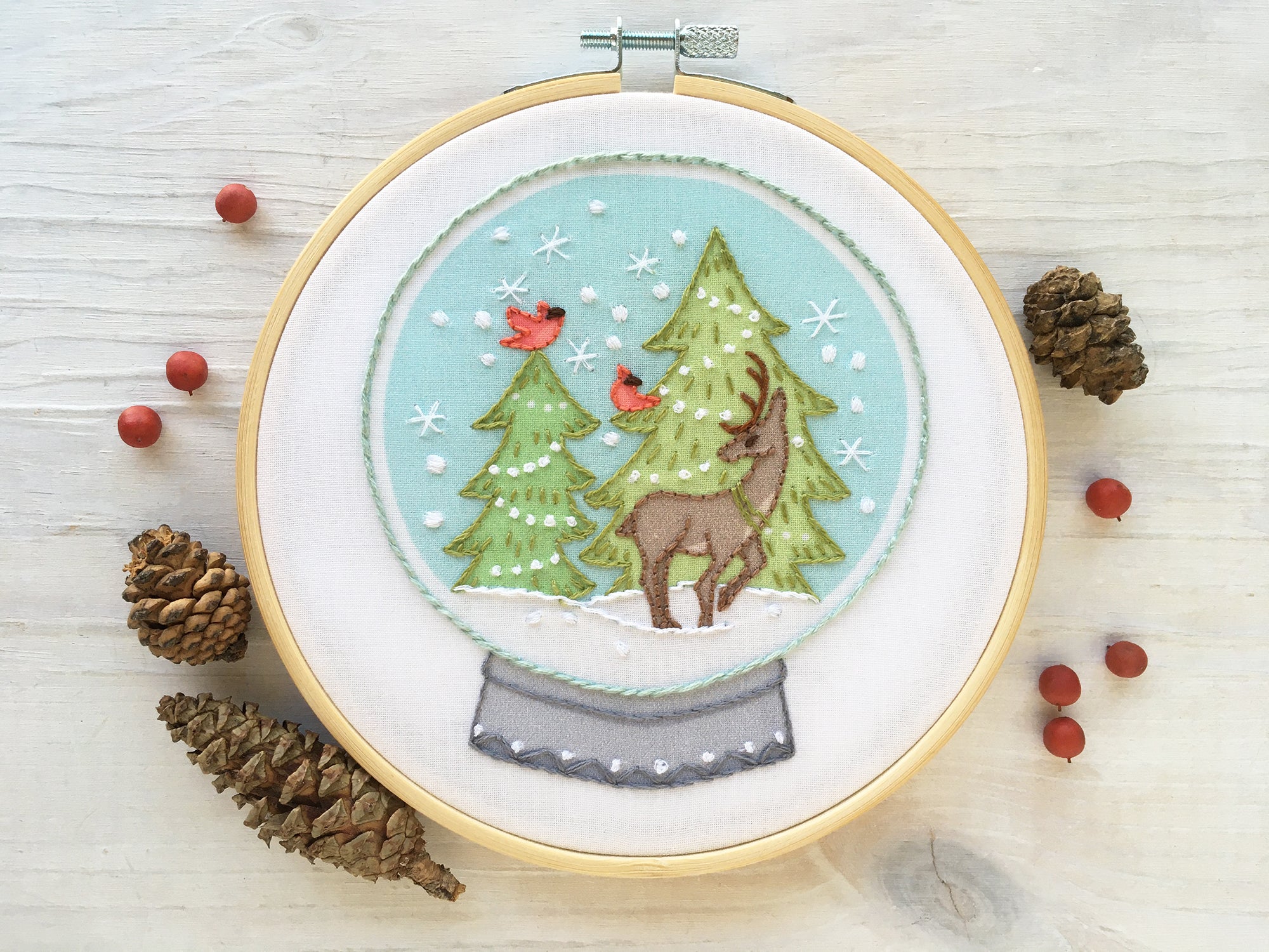 Christmas Snow Globe Hand Embroidery fabric sampler – Little Dear Shop